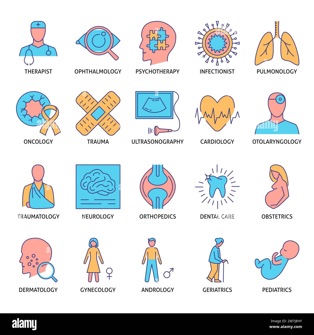 Medicine icon set in colored line style. Medical and healthcare symbols ...