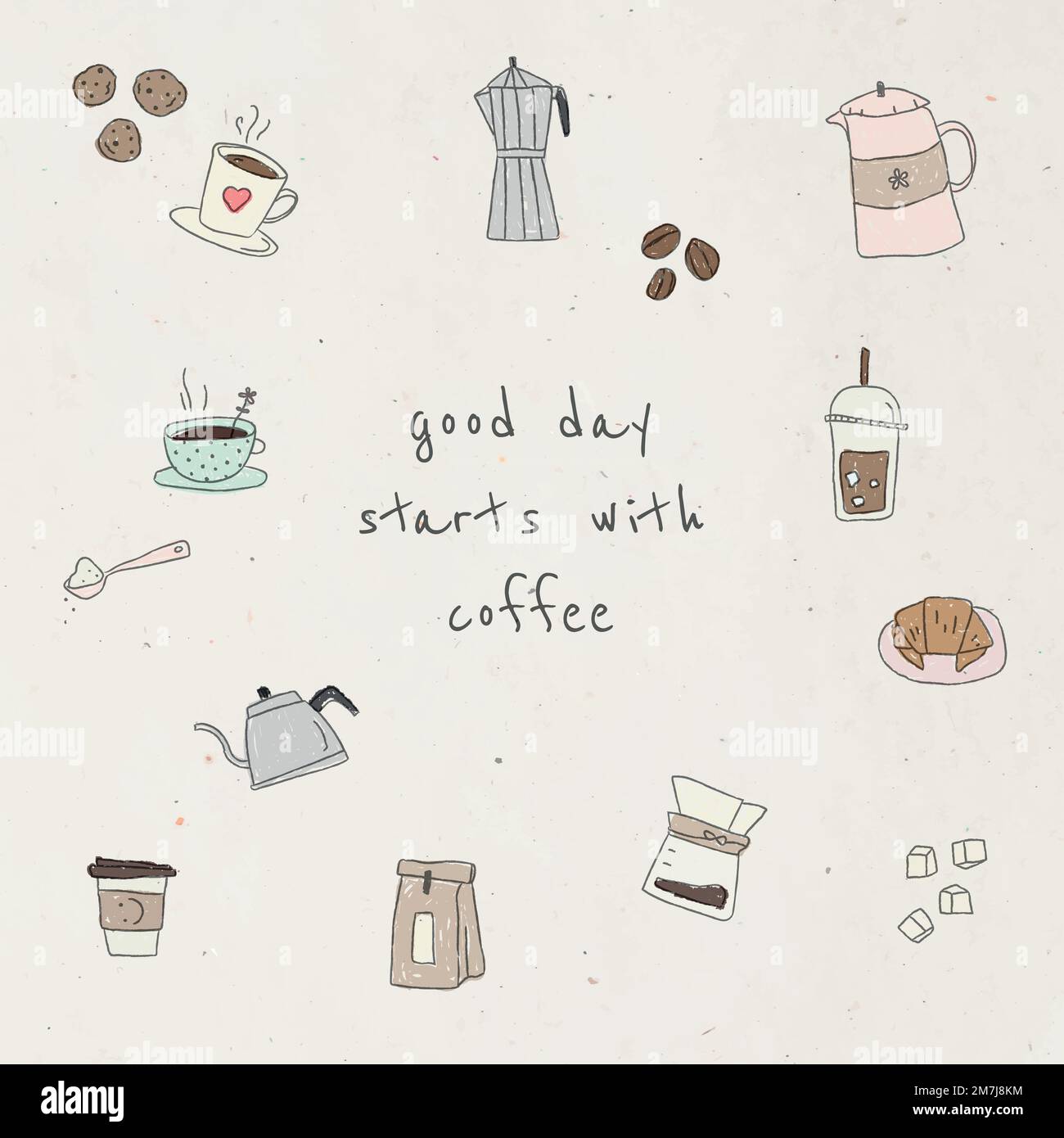 Cute coffee doodle design element vector set Stock Vector Image & Art ...