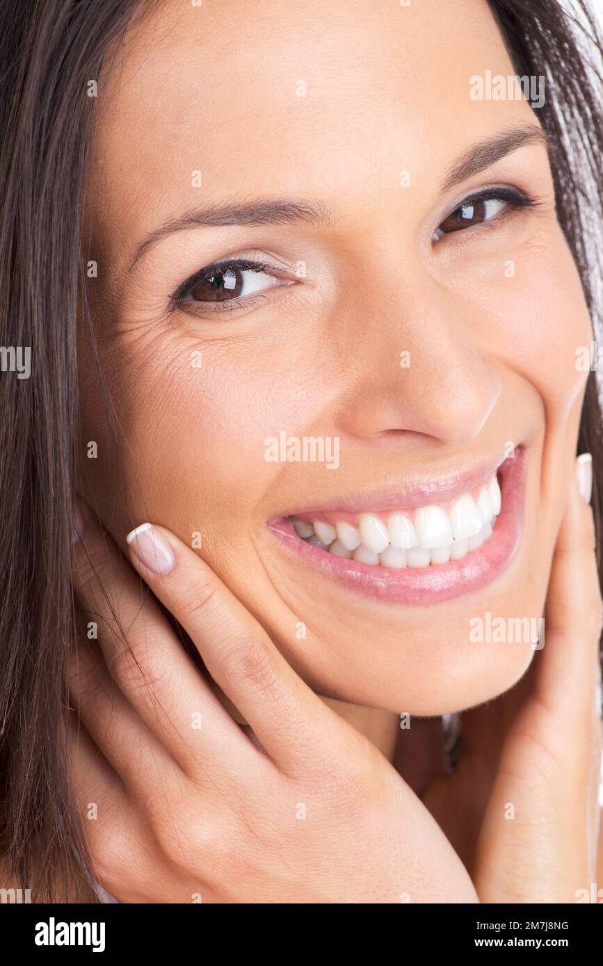 Beautiful woman touching face hi-res stock photography and images - Alamy
