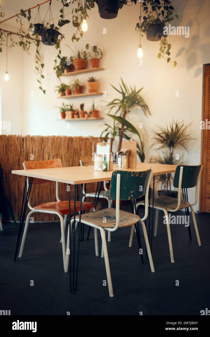 Cafe, empty space or restaurant design interior with modern table ...