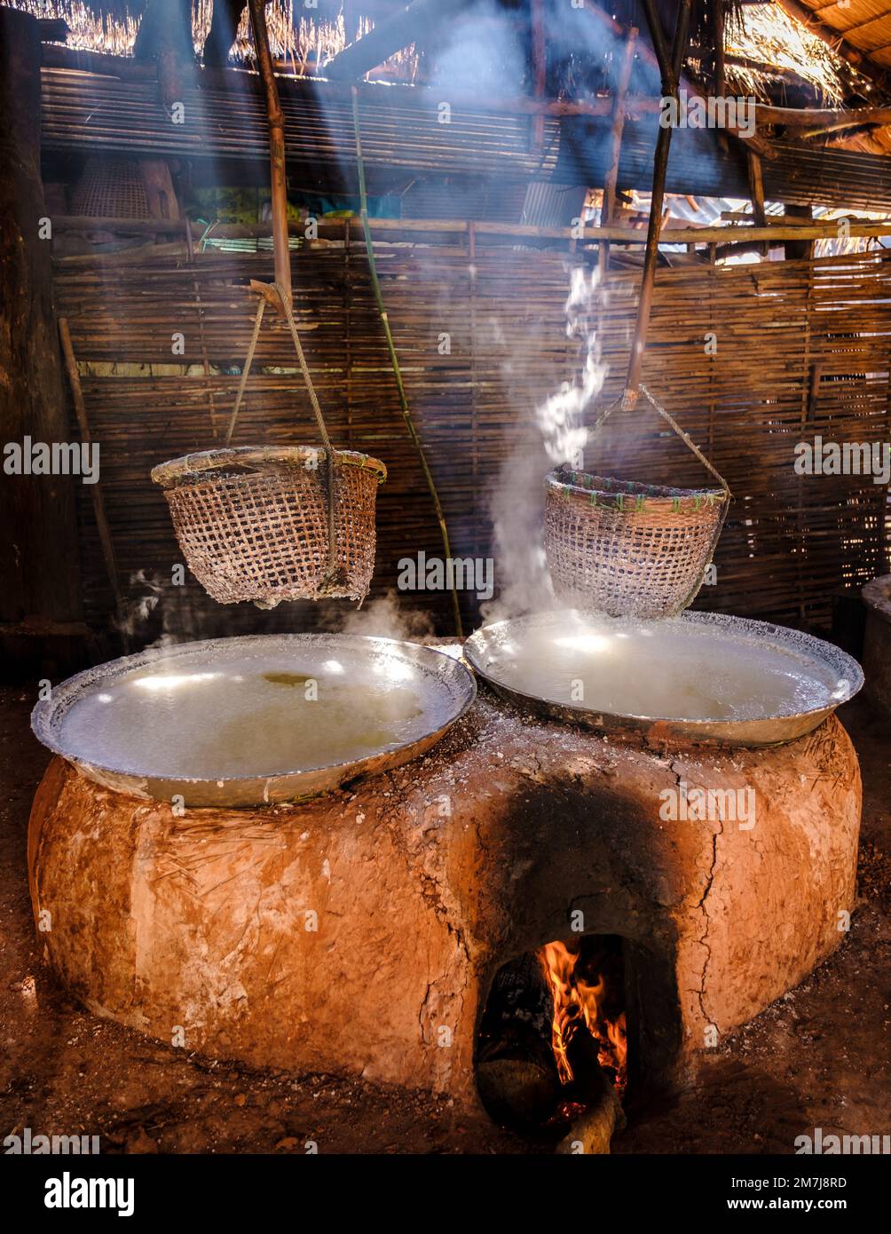 Salt pans at Nan Thailand, mountains of Sapan valley in Thailand with ...