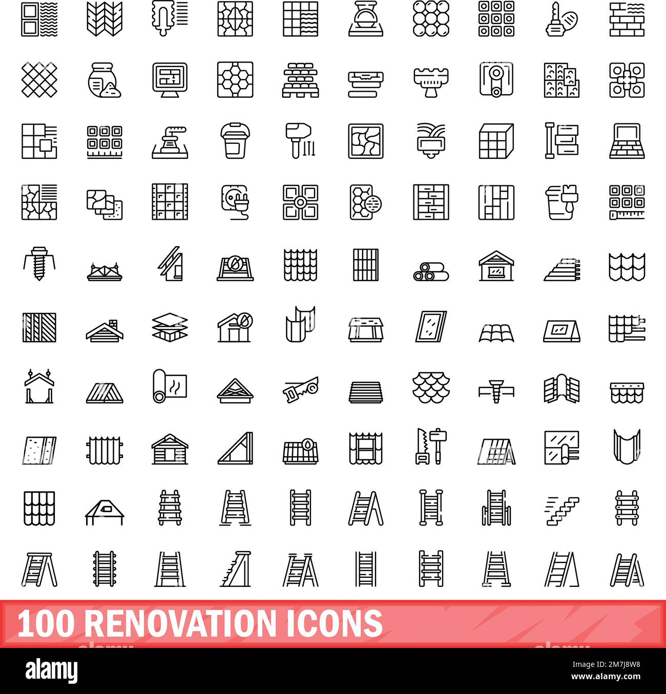 100 renovation icons set. Outline illustration of 100 renovation icons ...