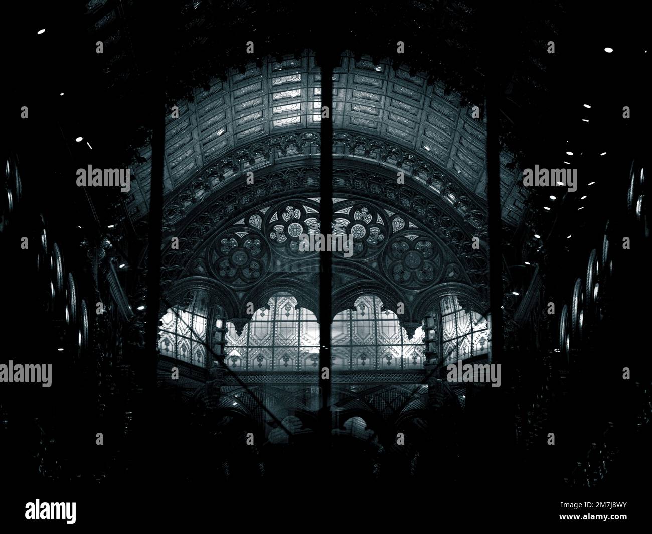 An old traditional building with high ceilings in total darkness Stock ...