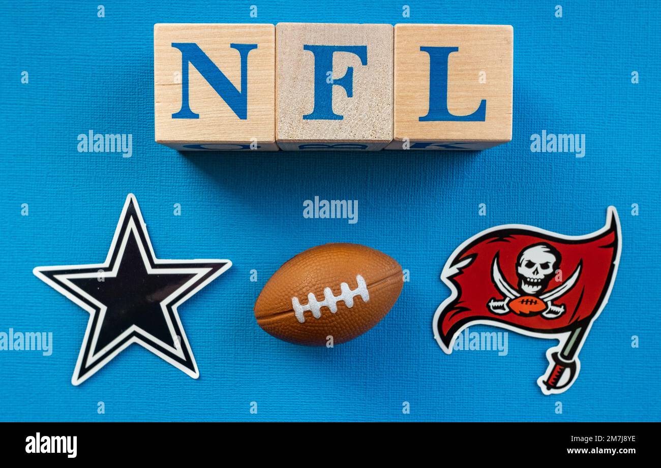 January 9, 2023, New York, USA. Emblems of football clubs participating ...