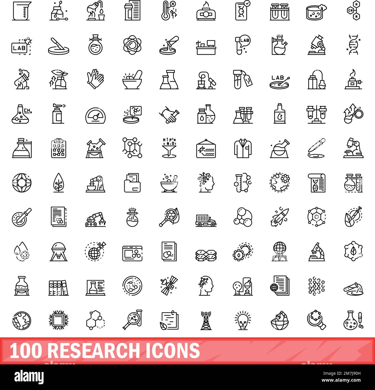 100 research icons set. Outline illustration of 100 research icons ...
