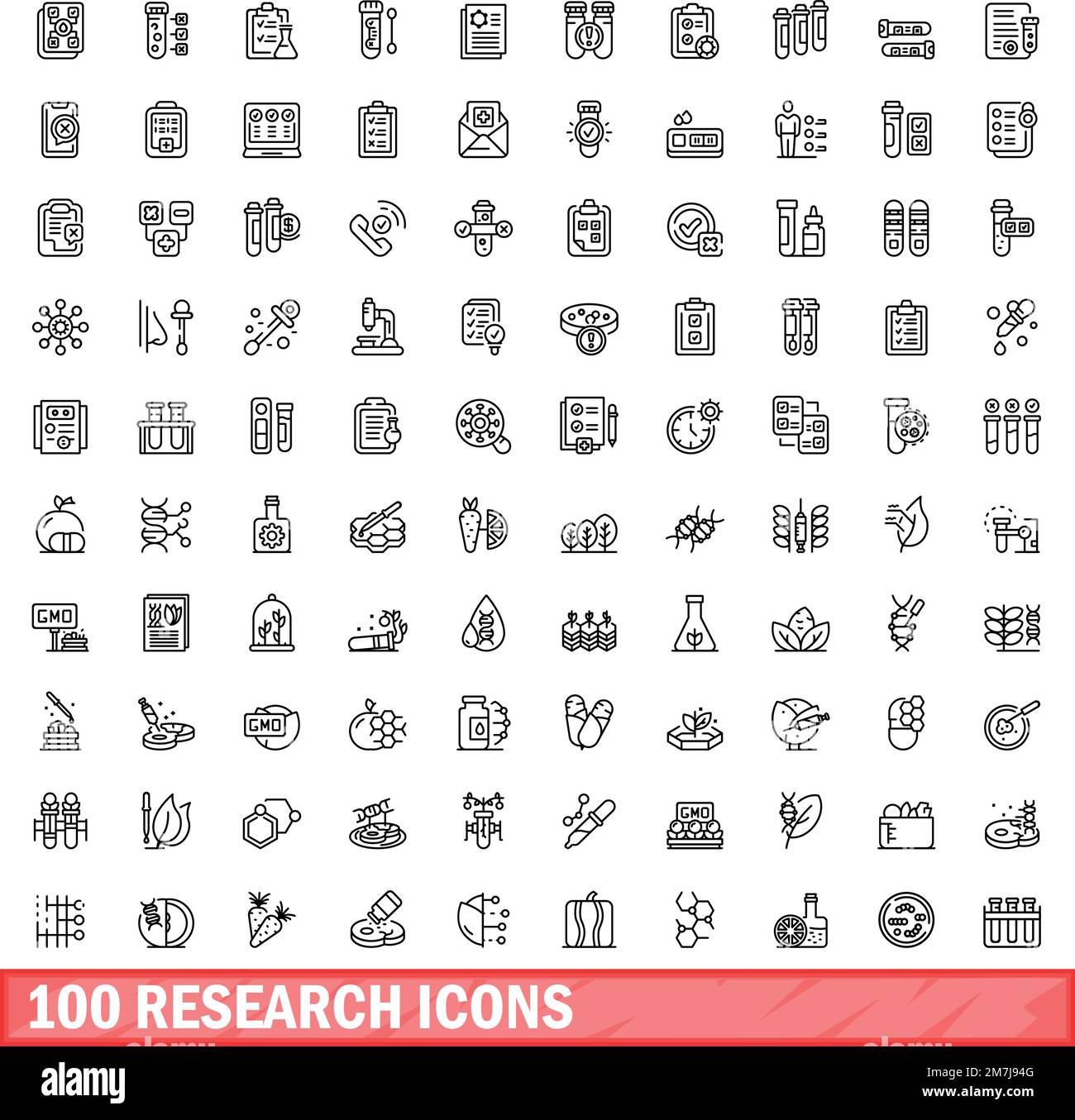 100 research icons set. Outline illustration of 100 research icons ...