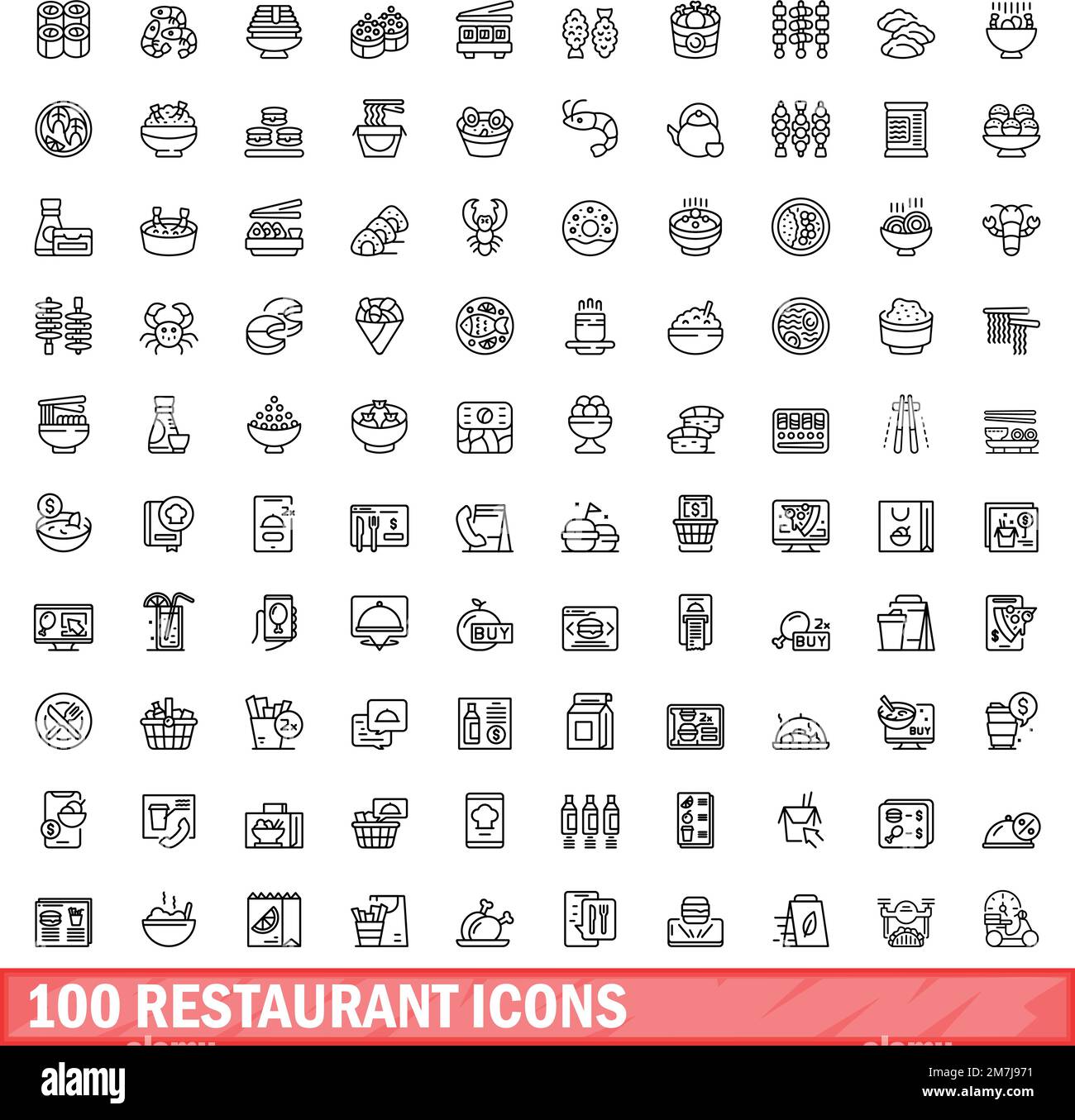 100 restaurant icons set. Outline illustration of 100 restaurant icons ...