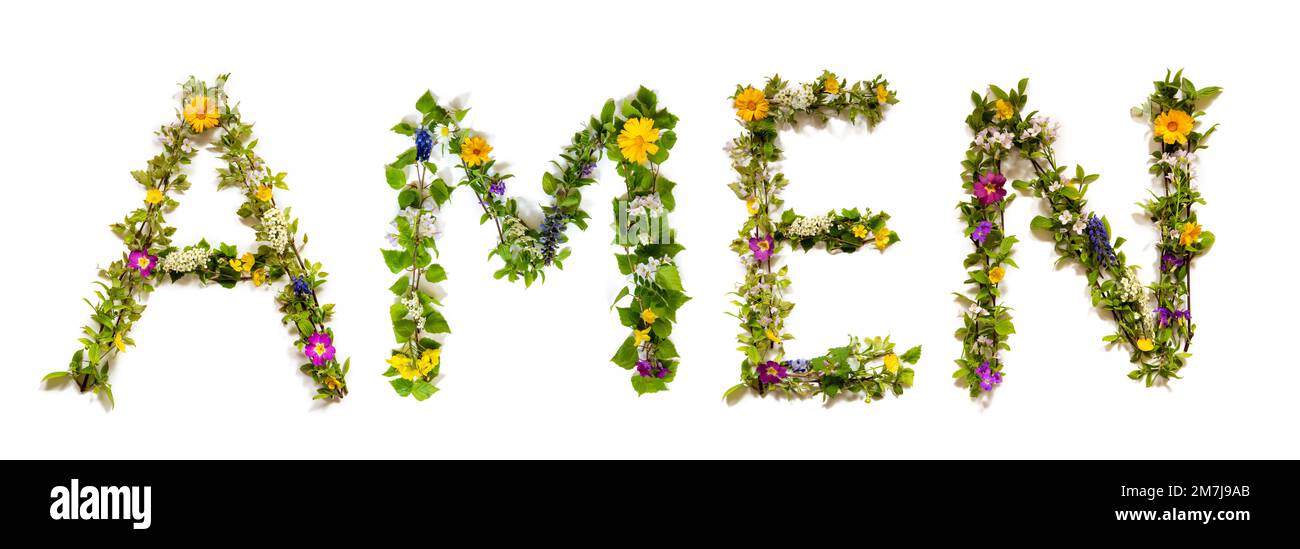 Blooming Flower Letters Building English Word Amen Stock Photo - Alamy