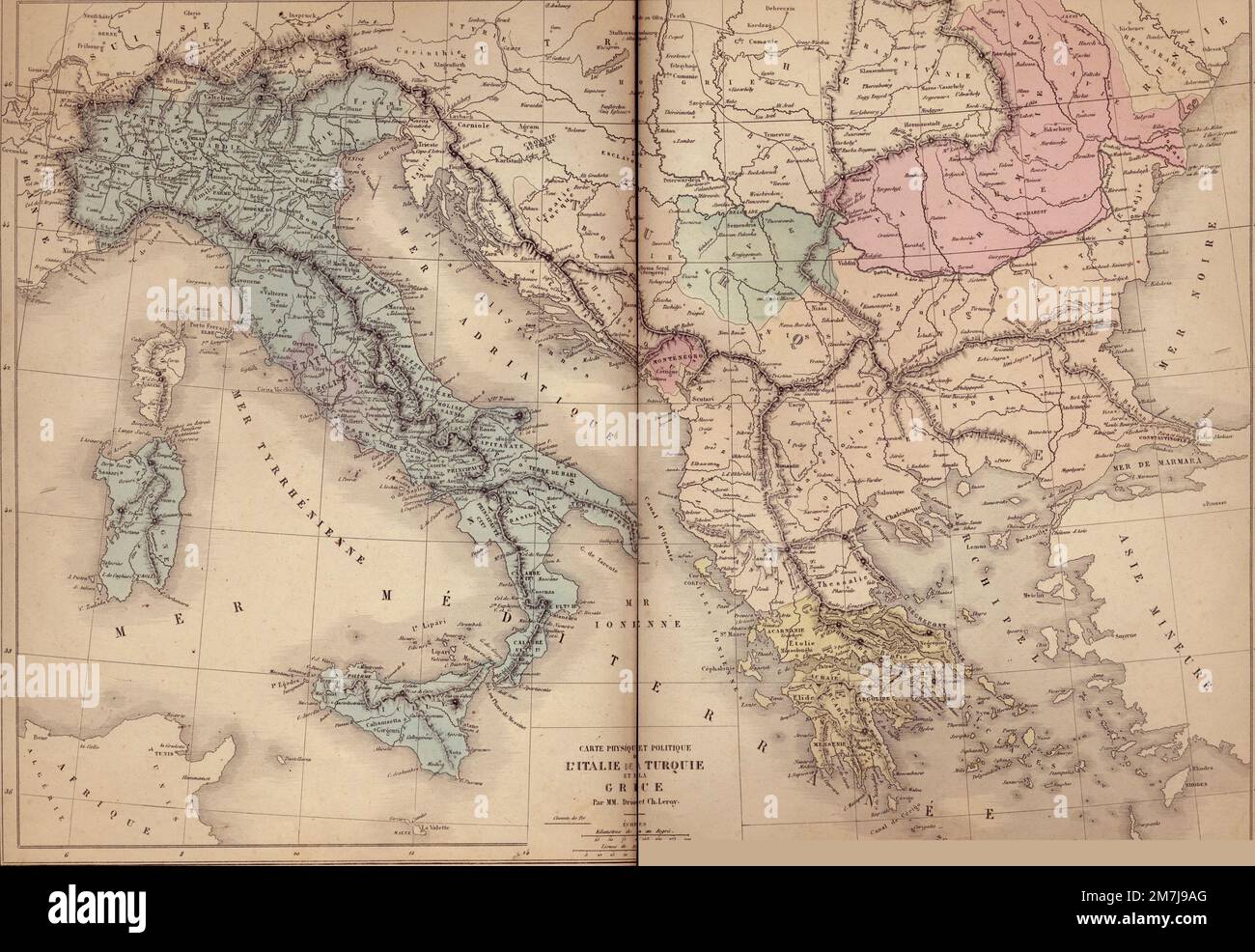 The old map of Italy and Greece from the 1869 Atlas Universel et ...