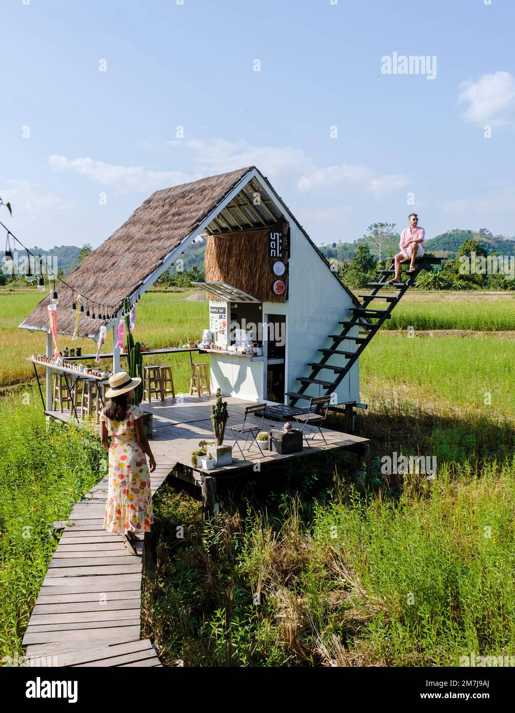 Nan Thailand December 2021, people visiting a coffee shop in the rice ...