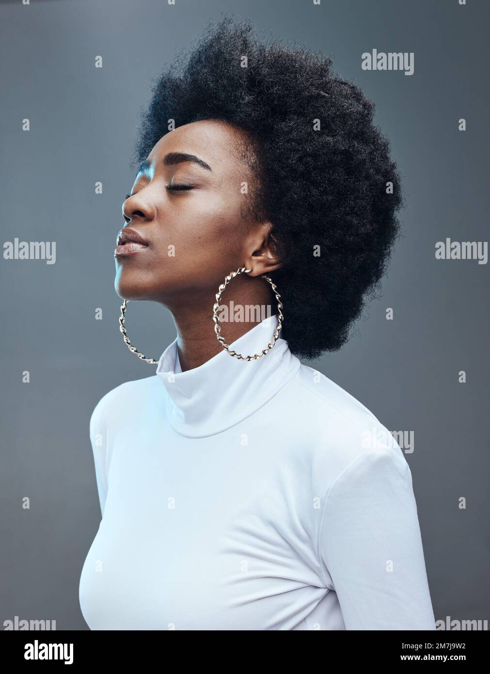 Calm, relax and black woman with peace and a positive mindset in a ...