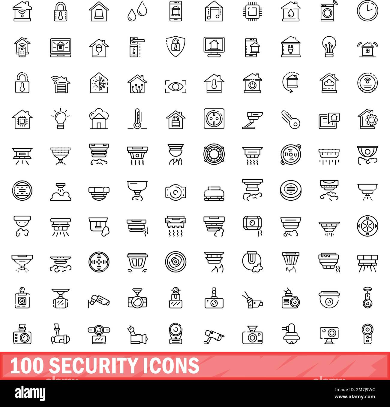 100 security icons set. Outline illustration of 100 security icons ...