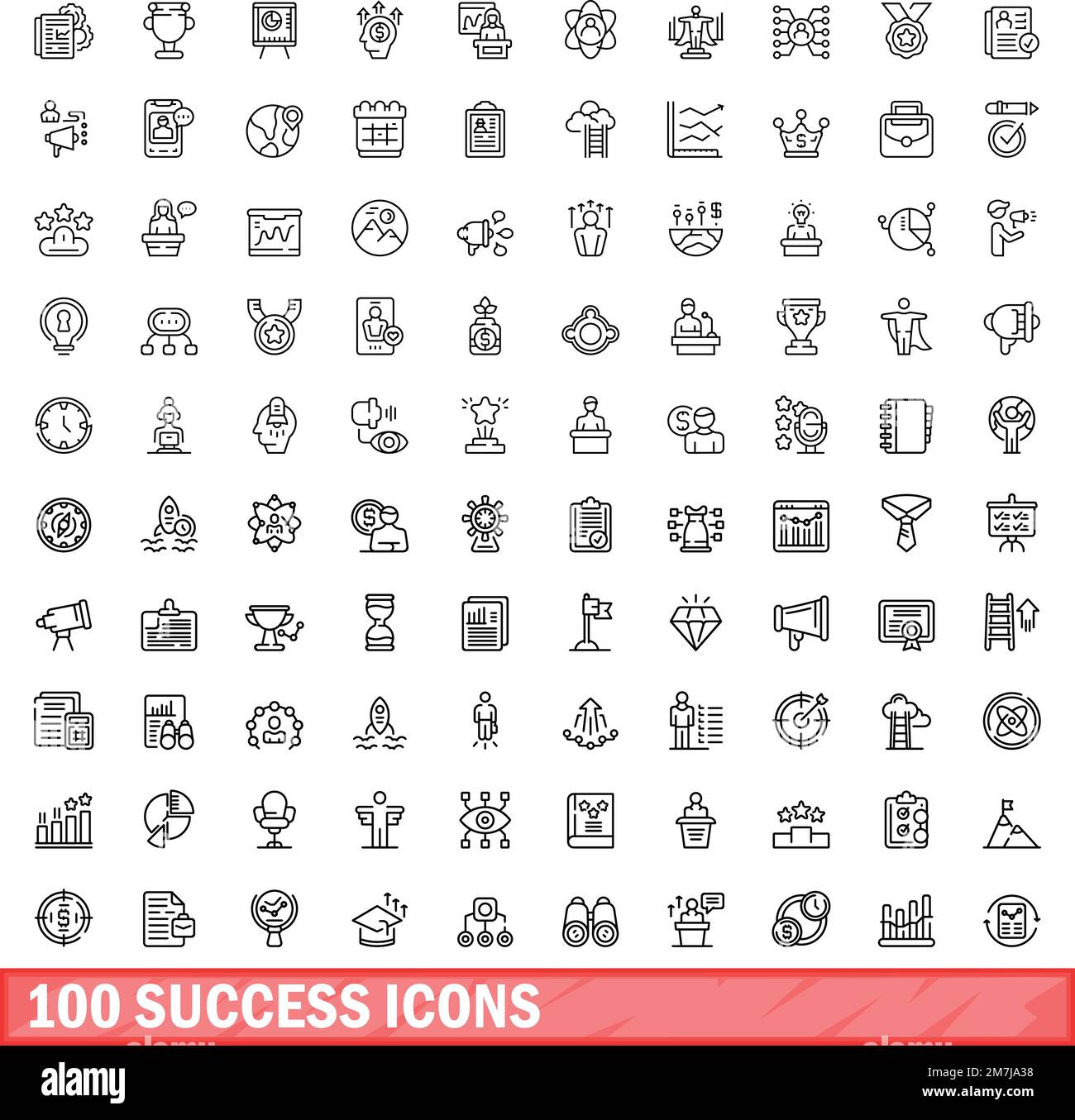 100 success icons set. Outline illustration of 100 success icons vector ...