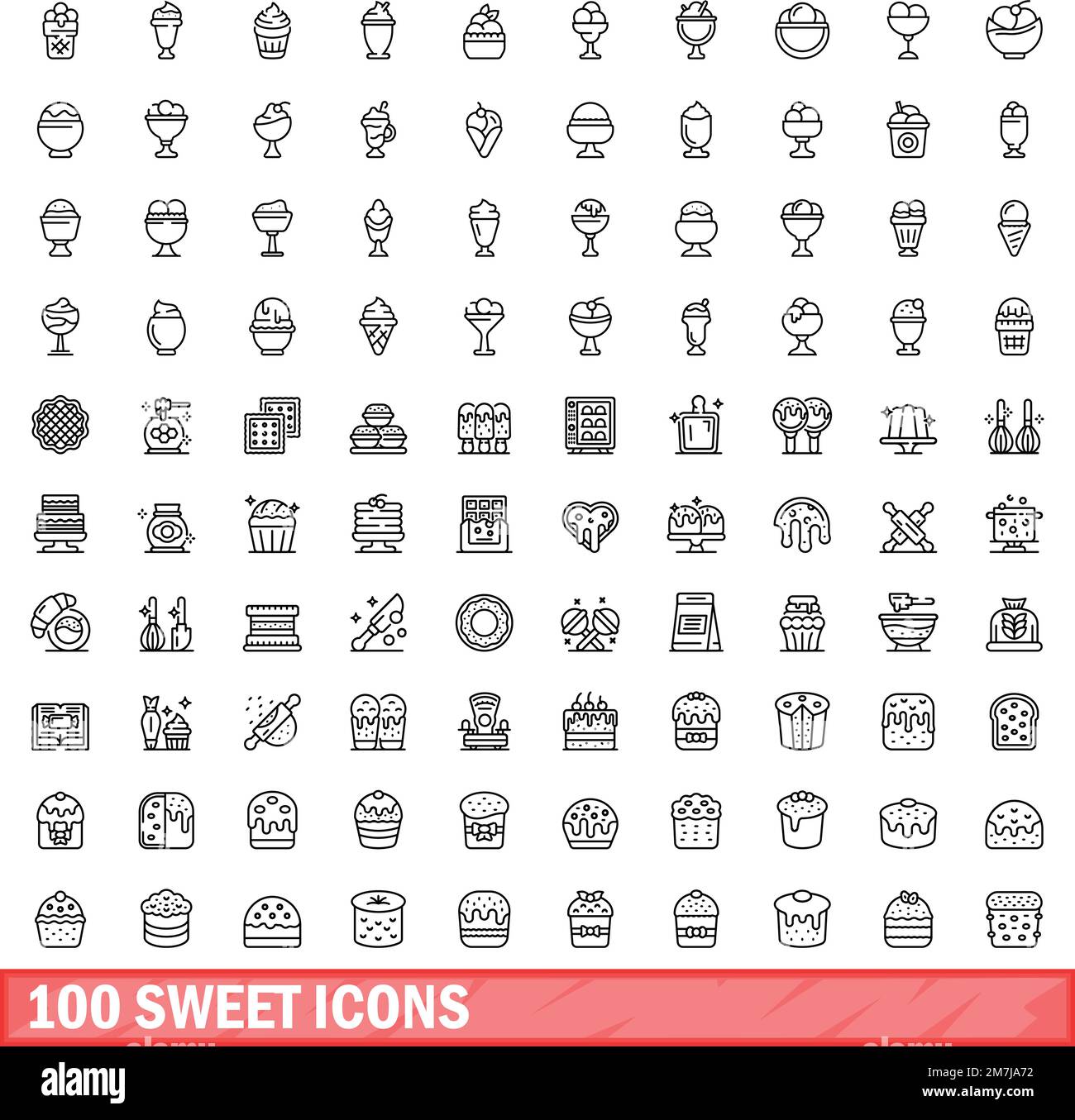 100 sweet icons set. Outline illustration of 100 sweet icons vector set ...