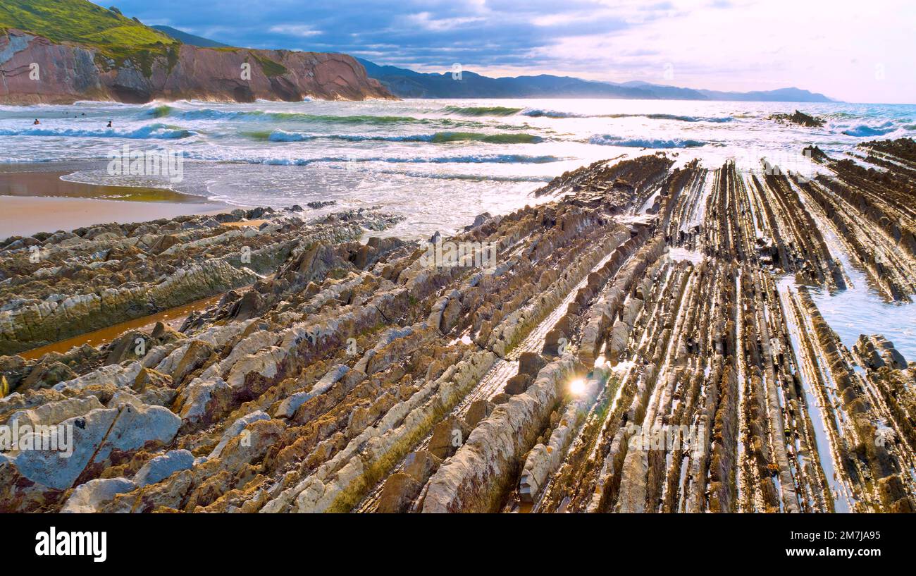 Steeply-tilted Layers of Flysch, Basque Coast Geopark, Basque Coast ...