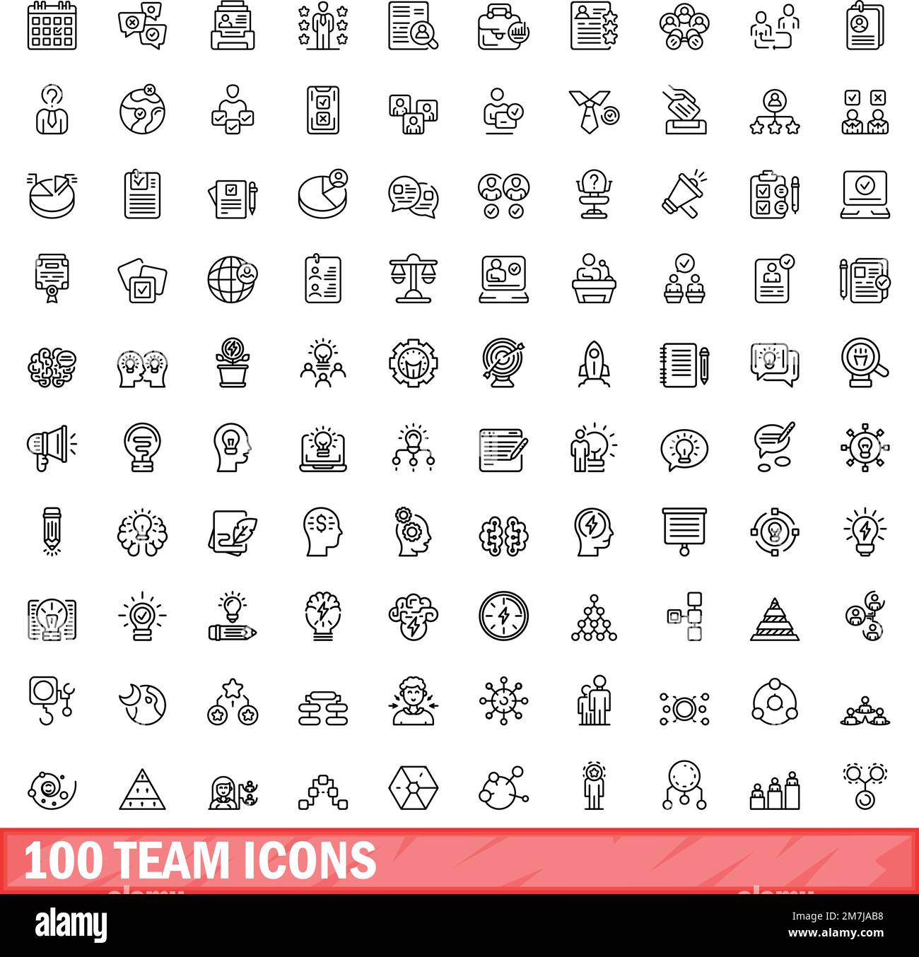 100 team icons set. Outline illustration of 100 team icons vector set ...