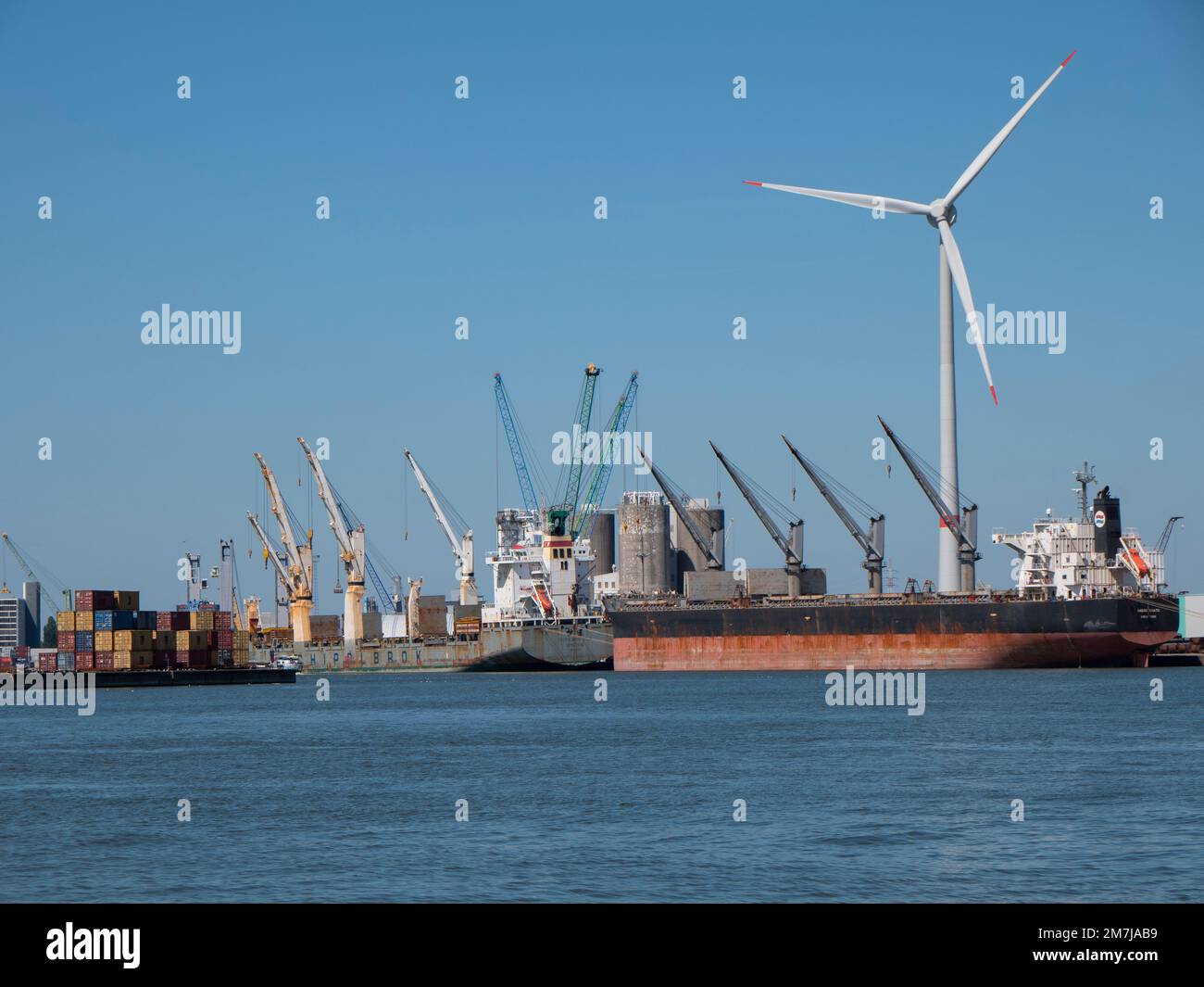 Antwerp, Belgium, July 24, 2022, cargo ships are moored at the loading ...