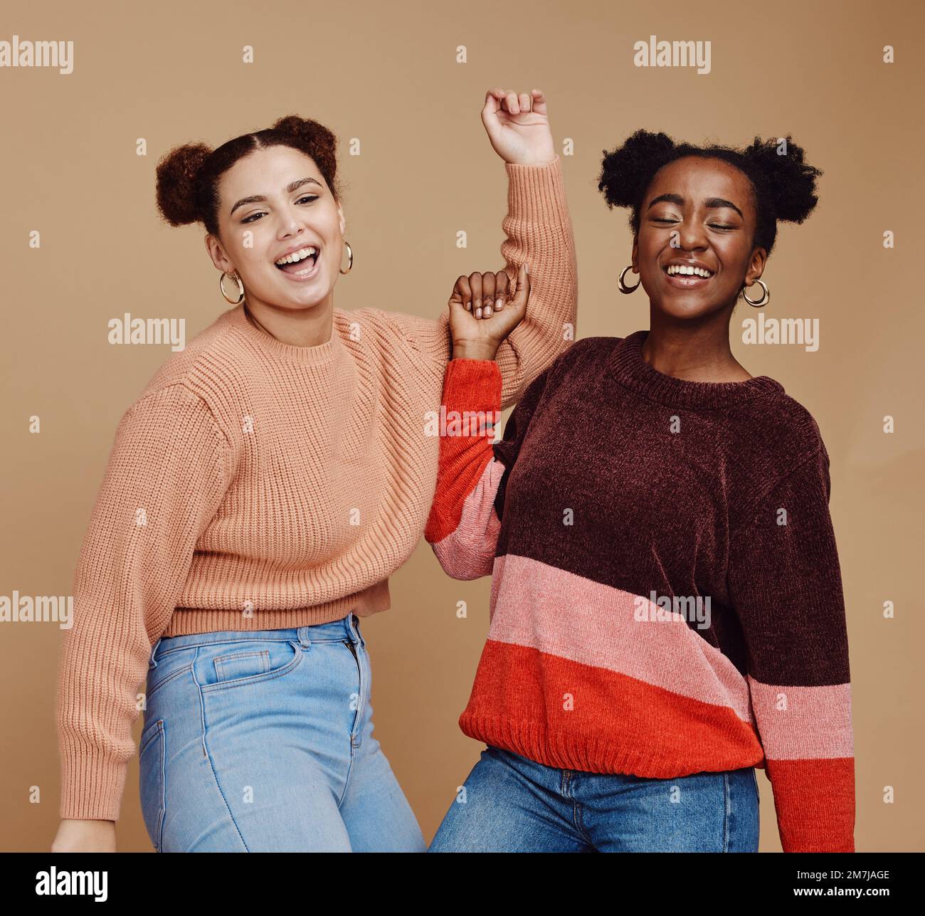 Fashion, friends and dance with girl teenager, young and trendy gen z ...