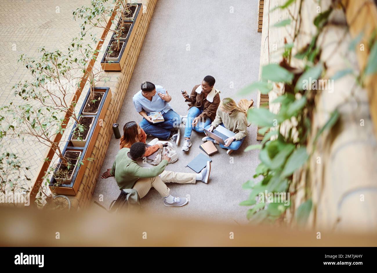 University group, collaboration and diversity students working on ...