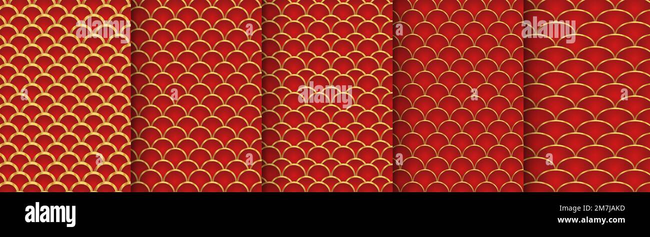 Traditional chinese fish scale seamless pattern. Asian sea wave luxury ...