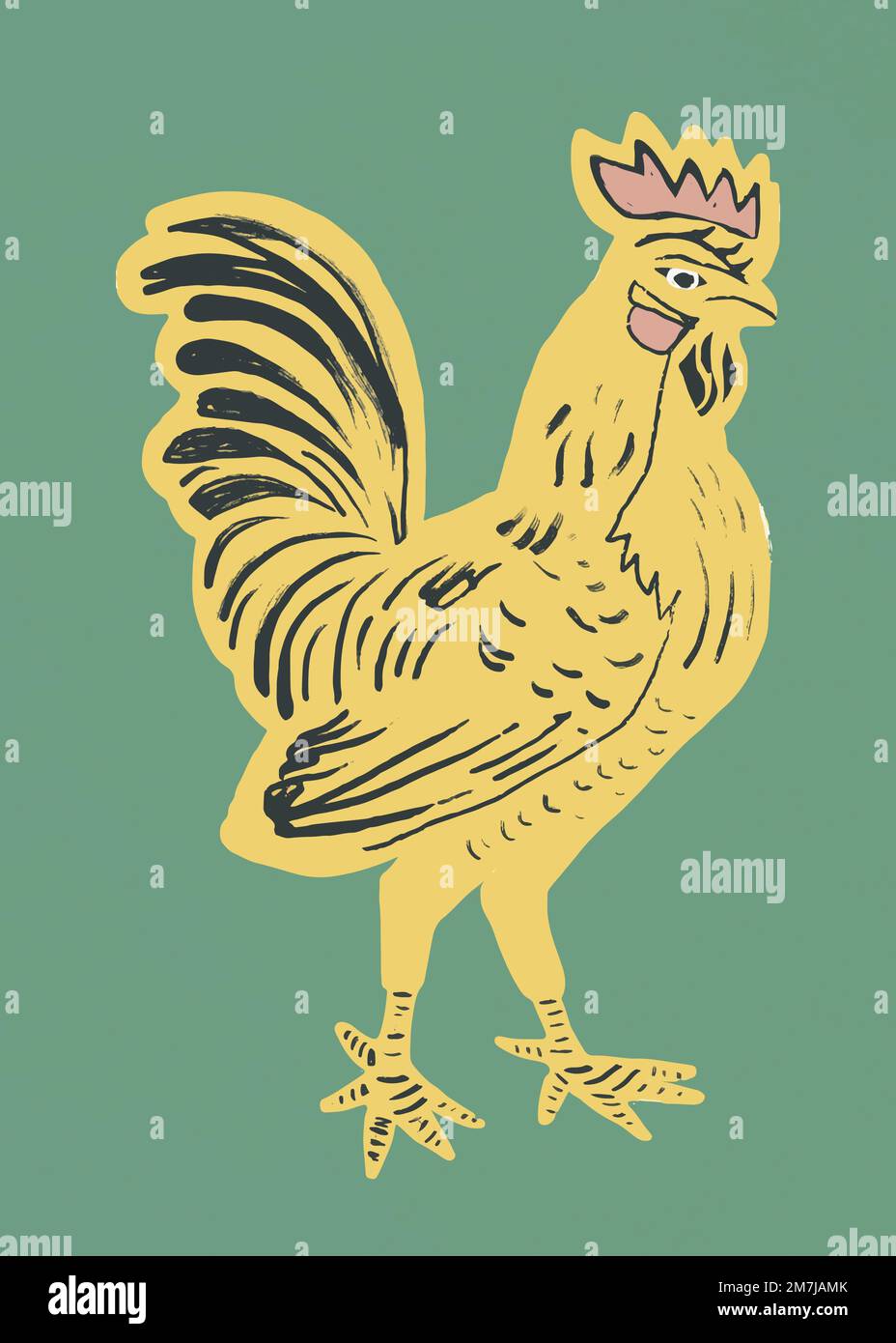 Vintage yellow rooster vector bird linocut style Stock Vector Image ...