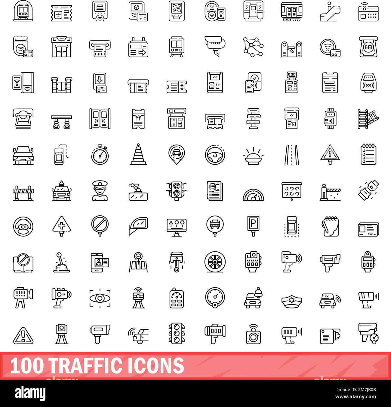 100 traffic icons set. Outline illustration of 100 traffic icons vector ...