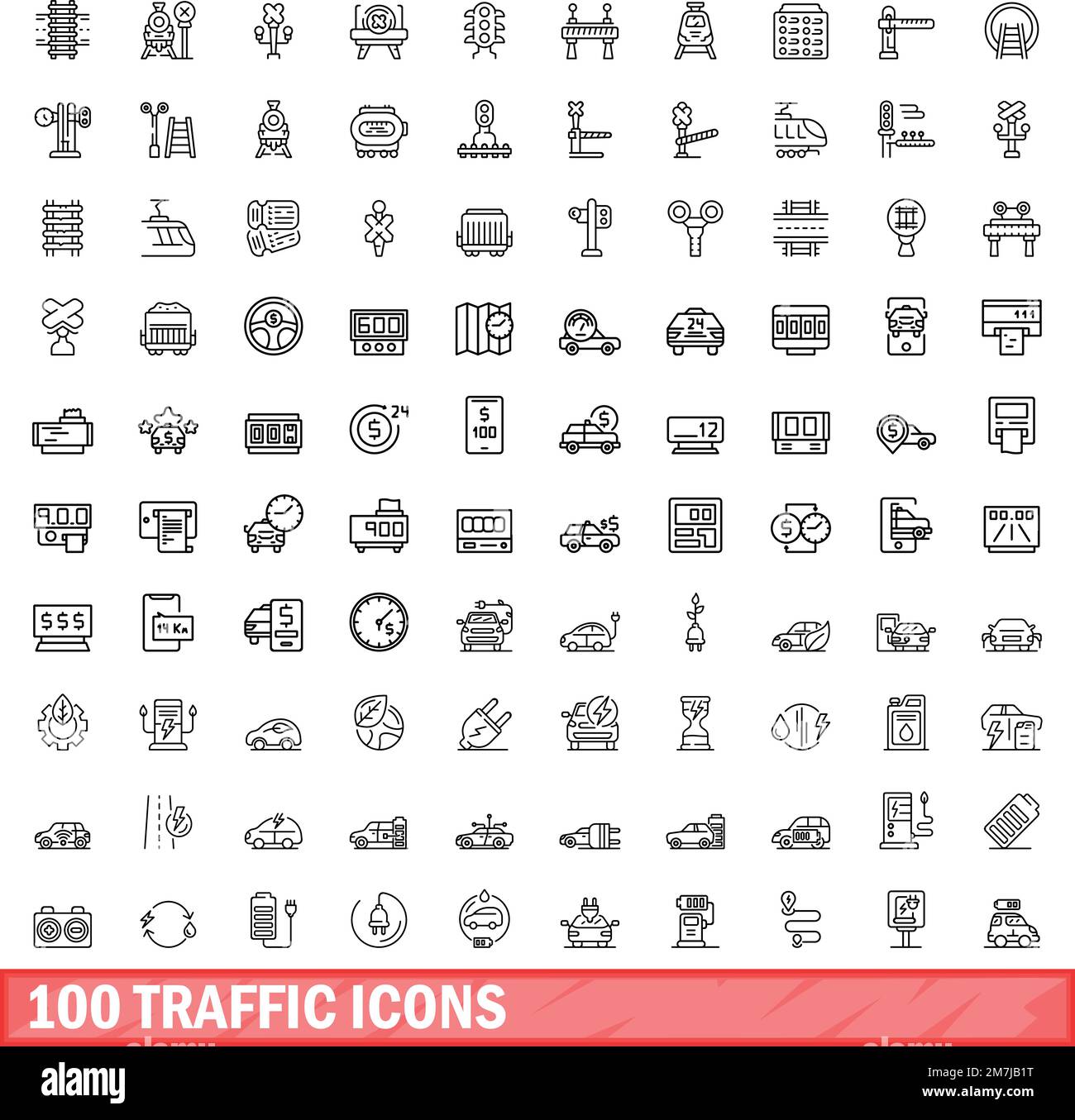 100 traffic icons set. Outline illustration of 100 traffic icons vector ...