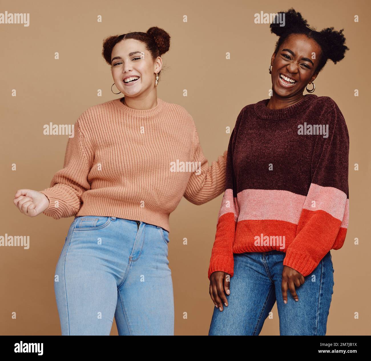 Fashion, friends and dancing with teen girl, young and trendy with gen ...