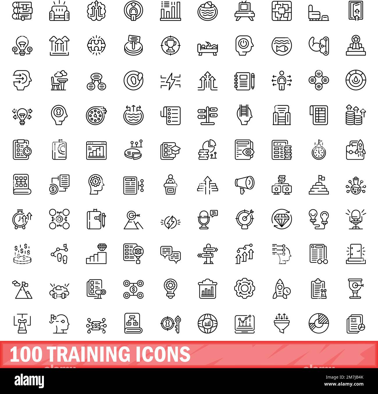 100 training icons set. Outline illustration of 100 training icons ...