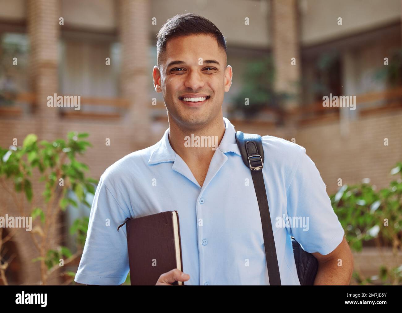 Face portrait, man and university student in campus ready for learning ...