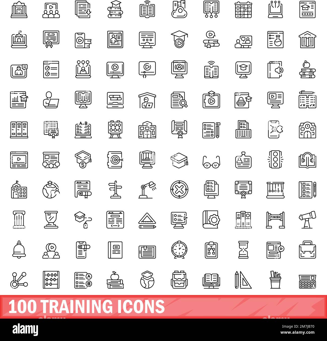 100 training icons set. Outline illustration of 100 training icons ...