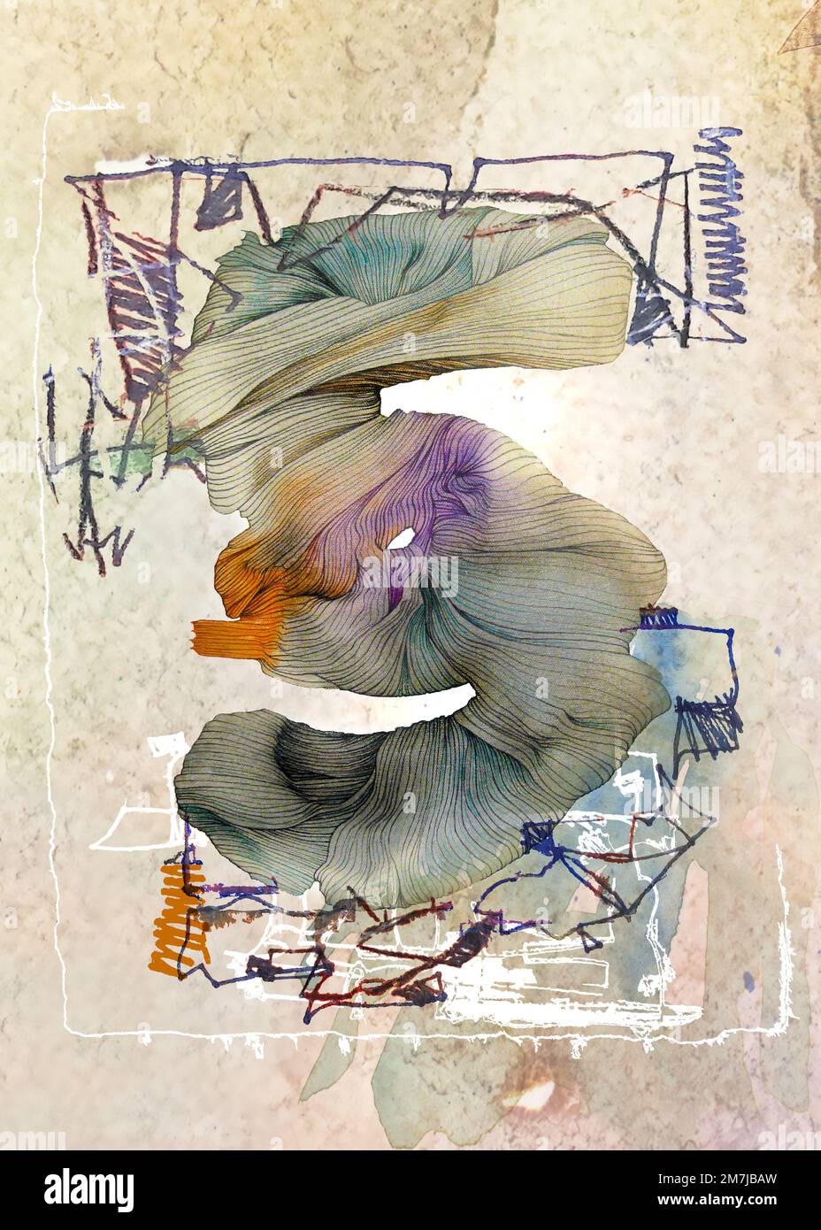 Abstract linear illustration of a spiral placed between space as a ...