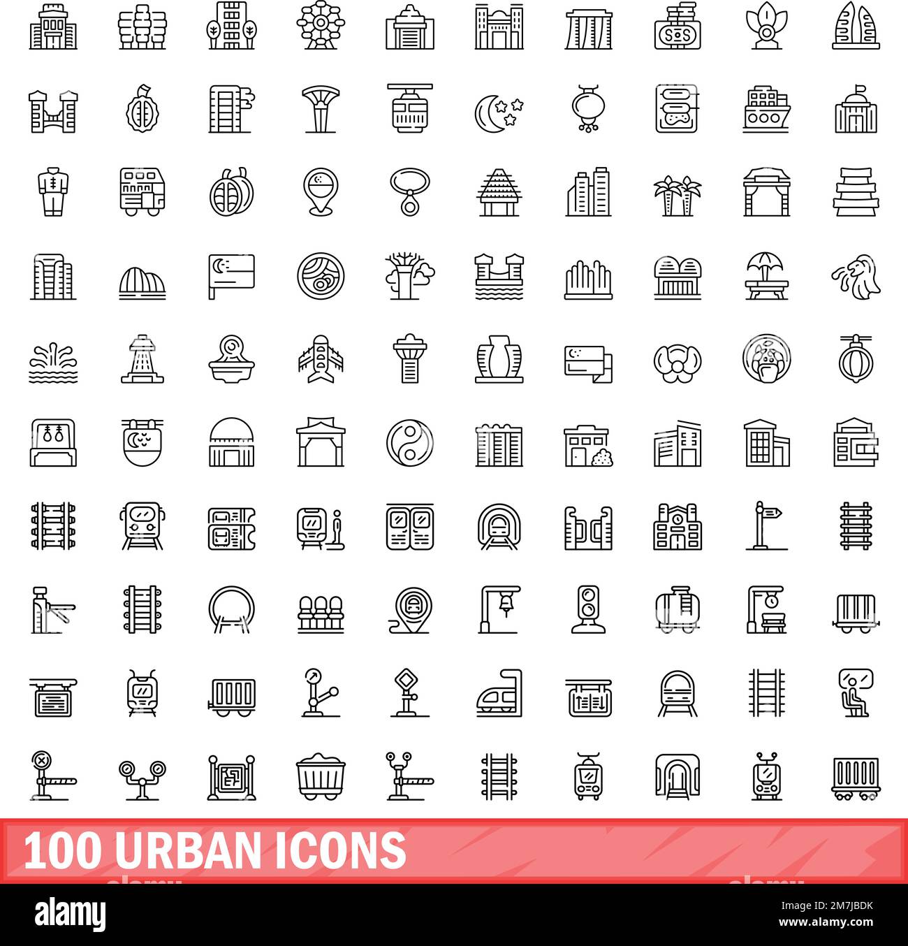100 urban icons set. Outline illustration of 100 urban icons vector set ... 100 urban icons set. Outline illustration of 100 urban icons vector set ...