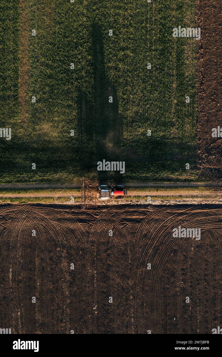 Aerial view tractor attached hi-res stock photography and images - Alamy