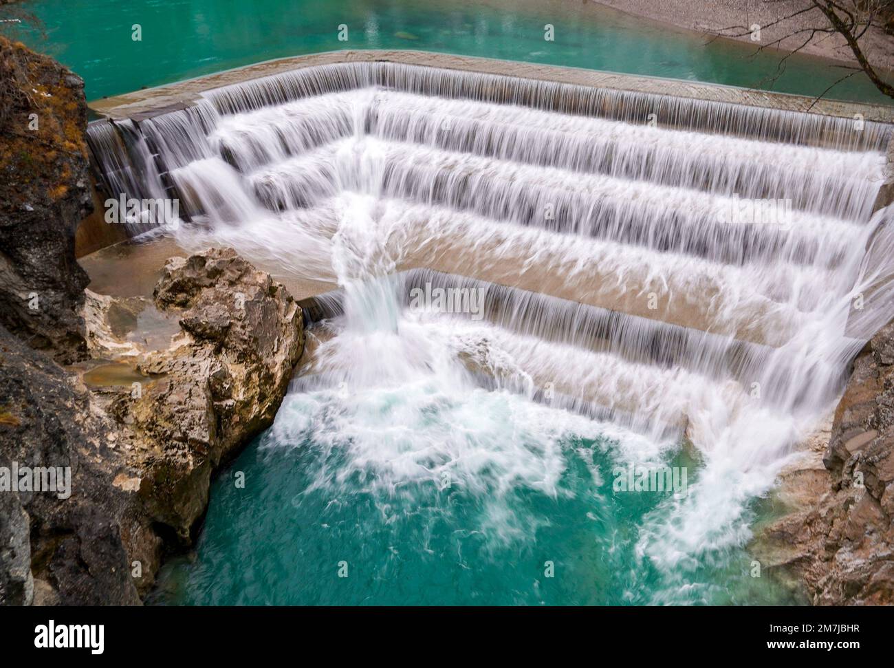 The view of waterfall Lechfall in winter time. Fussen. Germany Stock ...