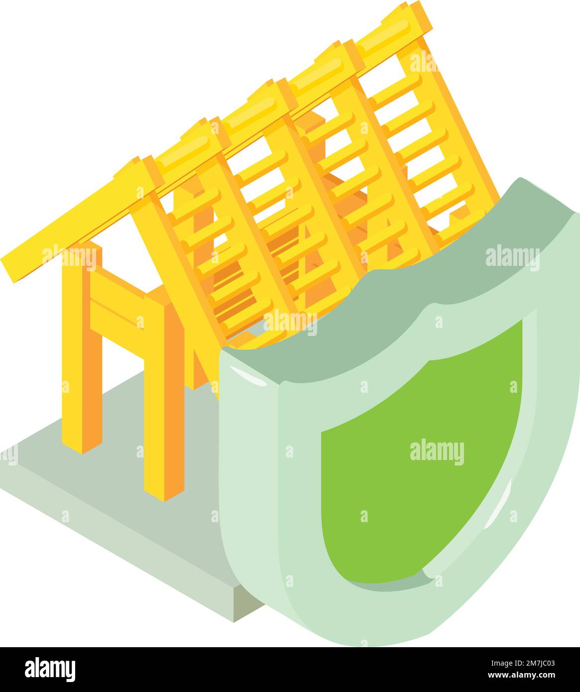 Eco building icon isometric vector. Shield on wooden building frame ...