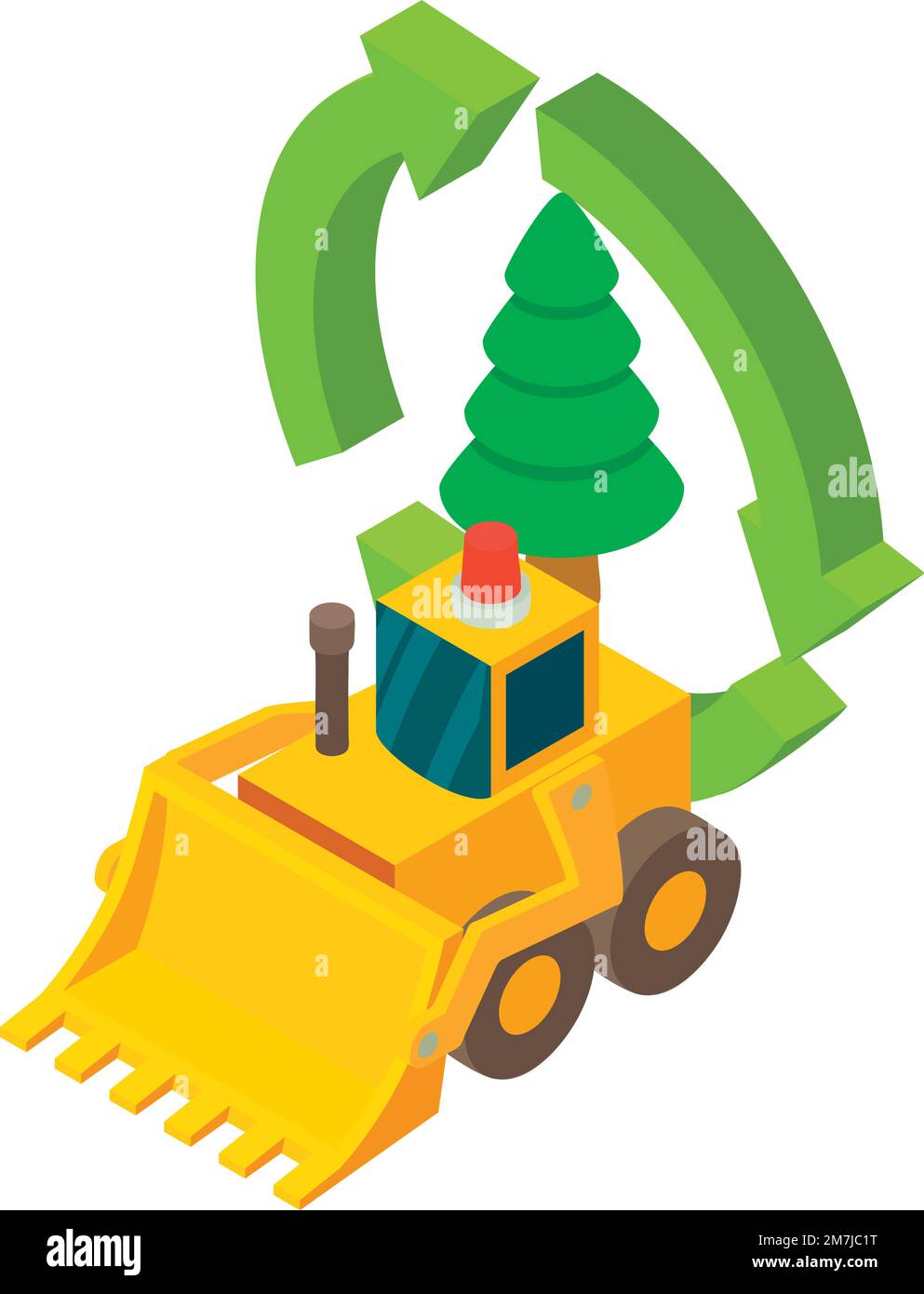 Eco technology icon isometric vector. Construction bulldozer, wood ...
