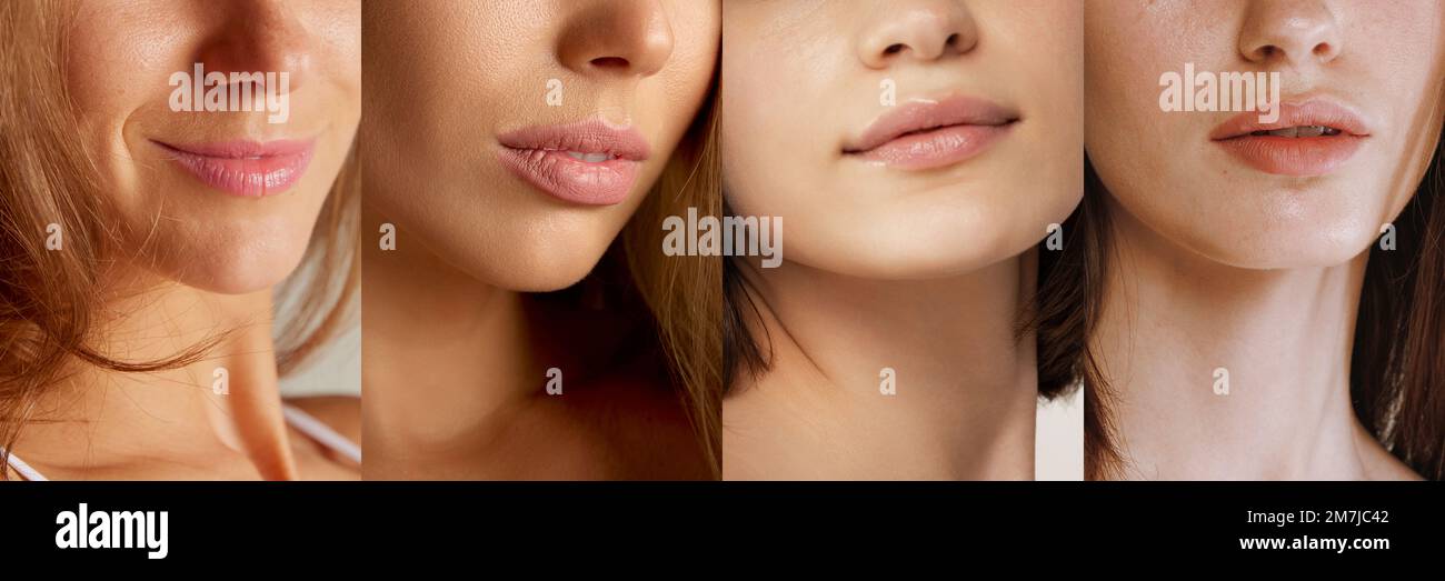 Lips, chins, shoulders. Set of cropped images of diverse women with ...