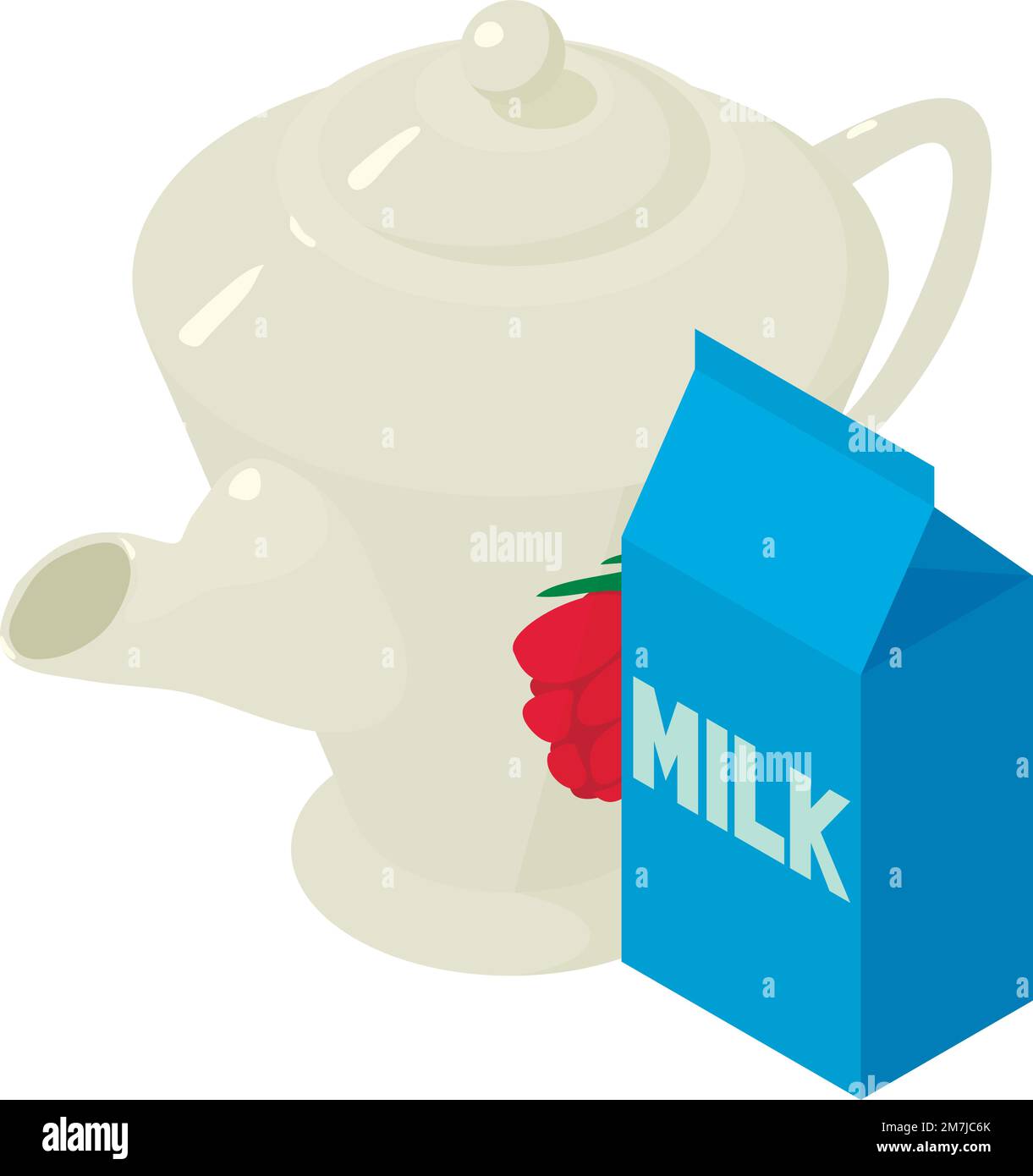 Milk tea icon isometric vector. White porcelain teapot and fresh milk ...