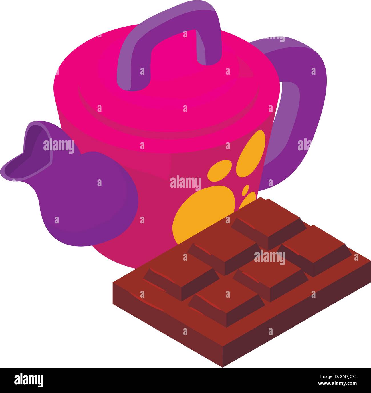 Afternoon tea icon isometric vector. Bright teapot and dark chocolate ...