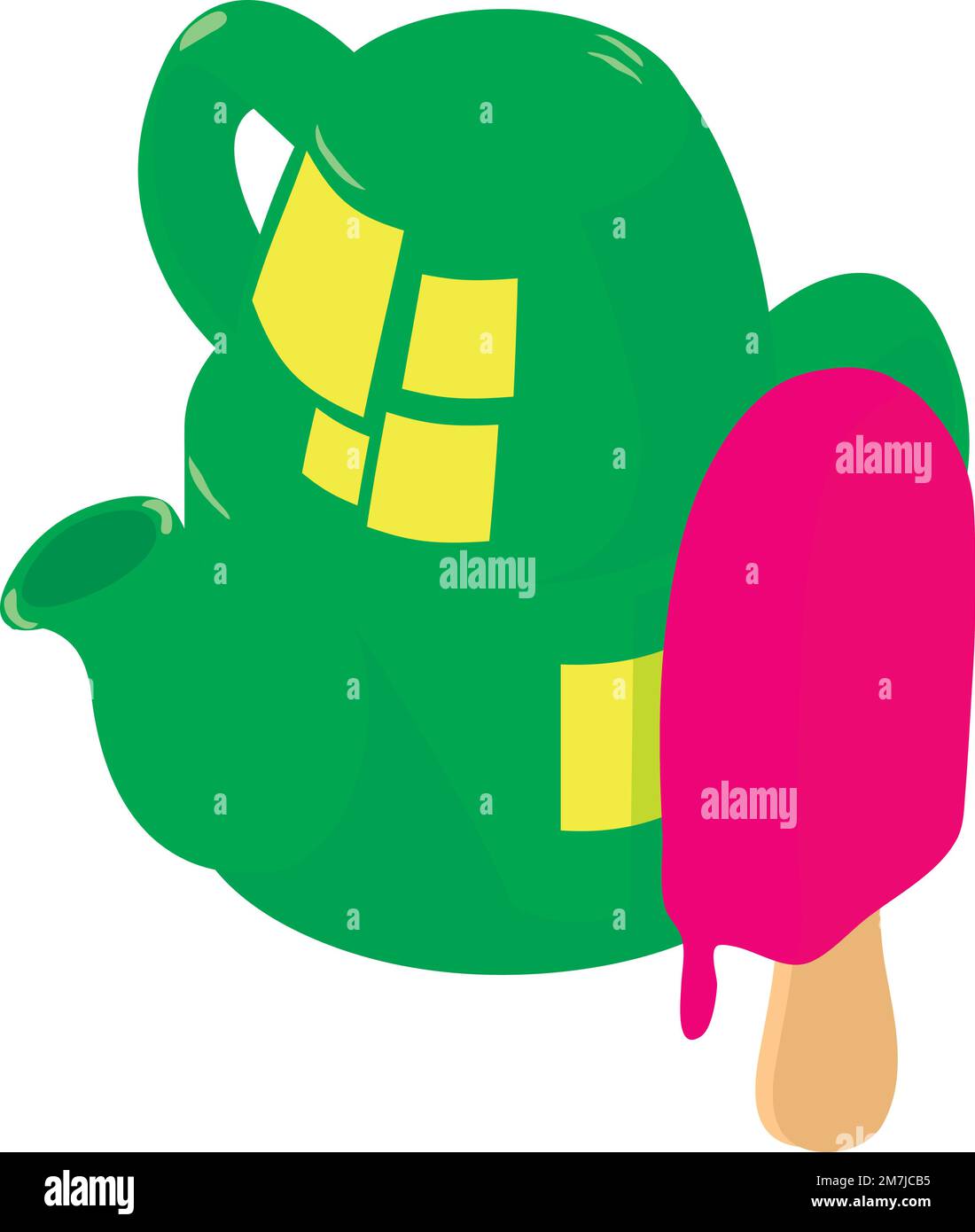 Sweet food icon isometric vector. Bright green teapot and fruit ice ...