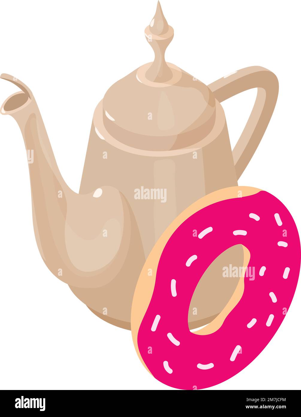 Arabic tea icon isometric vector. Traditional teapot and donut with ...