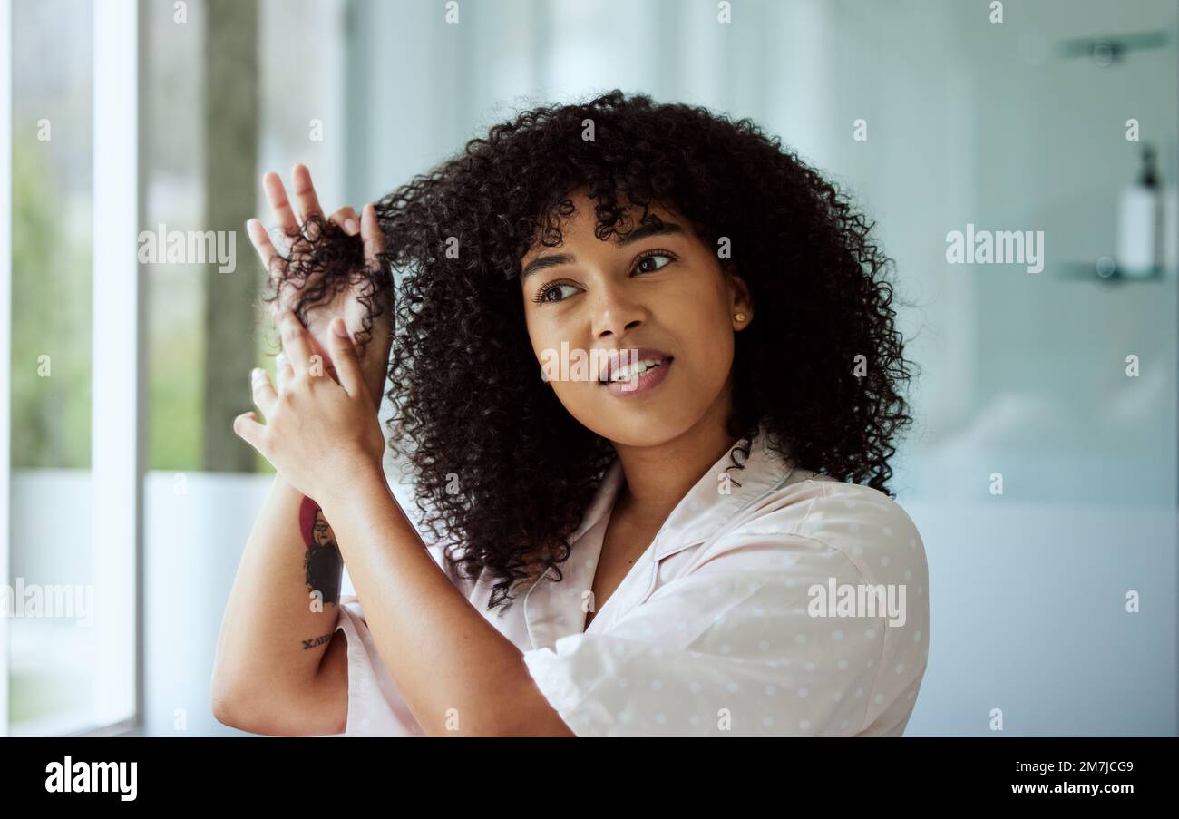 Beauty, hair and afro girl bathroom routine for curly texture style and ...