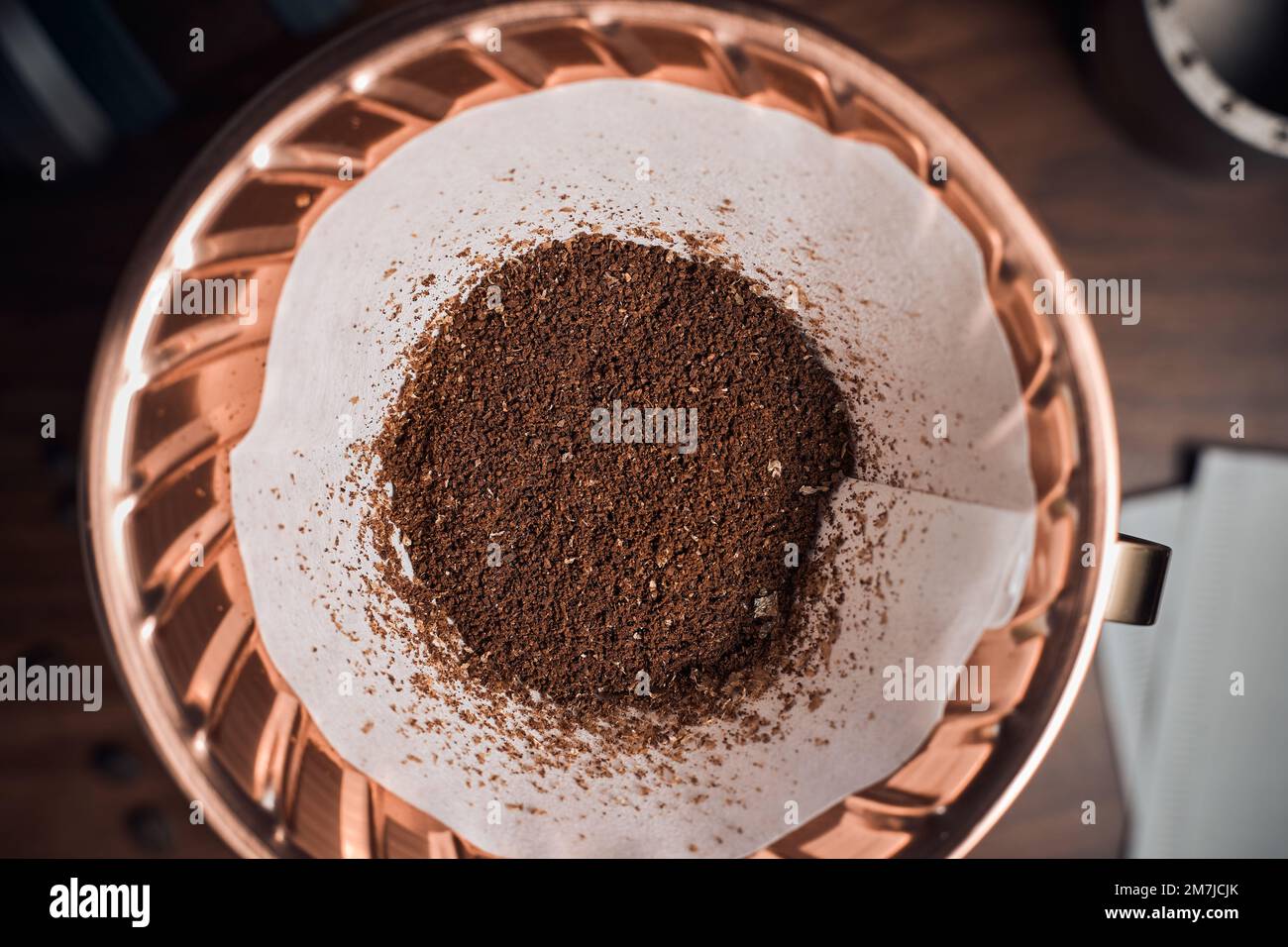 coffee powder in the dripper for make coffee filter on scales Stock ...