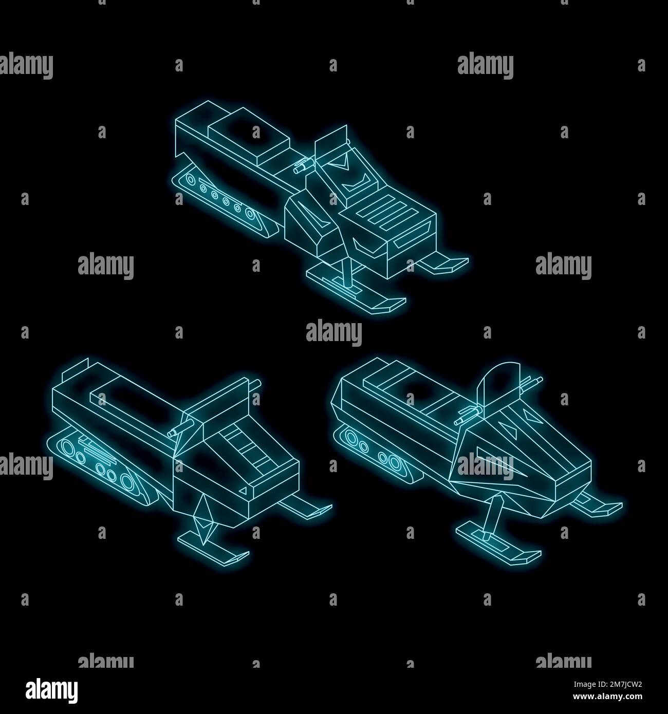 Snowmobile icon set. Isometric set of snowmobile vector icons neon ...