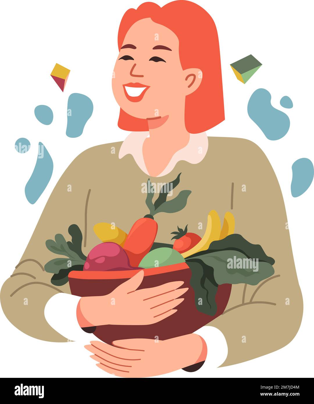 Woman eating healthy food, balanced dieting vector Stock Vector Image ...