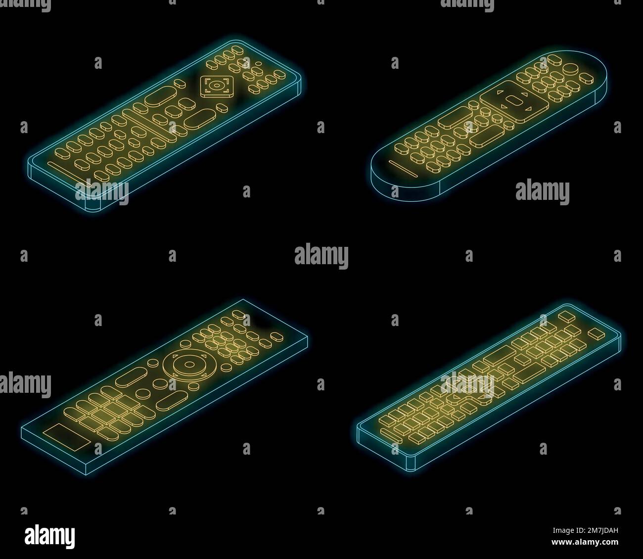 Remote icons set. Isometric set of remote vector icons neon isolated on ...