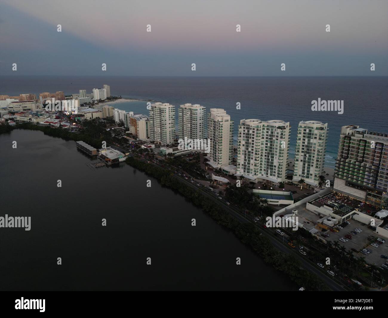 An aerial view of cityscape Miami surrounded by buildings and water ...