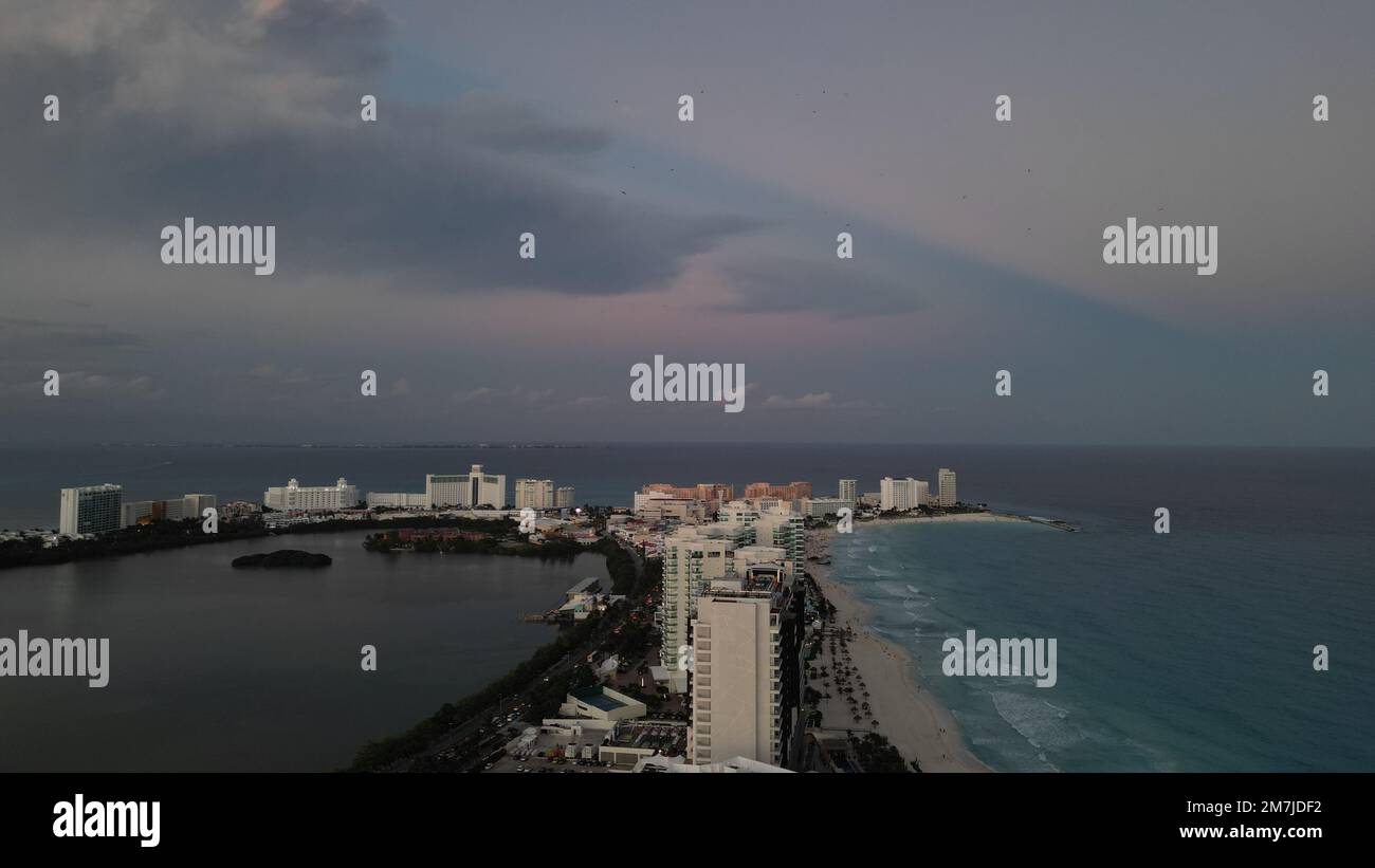 An aerial view of cityscape Miami surrounded by buildings and water ...