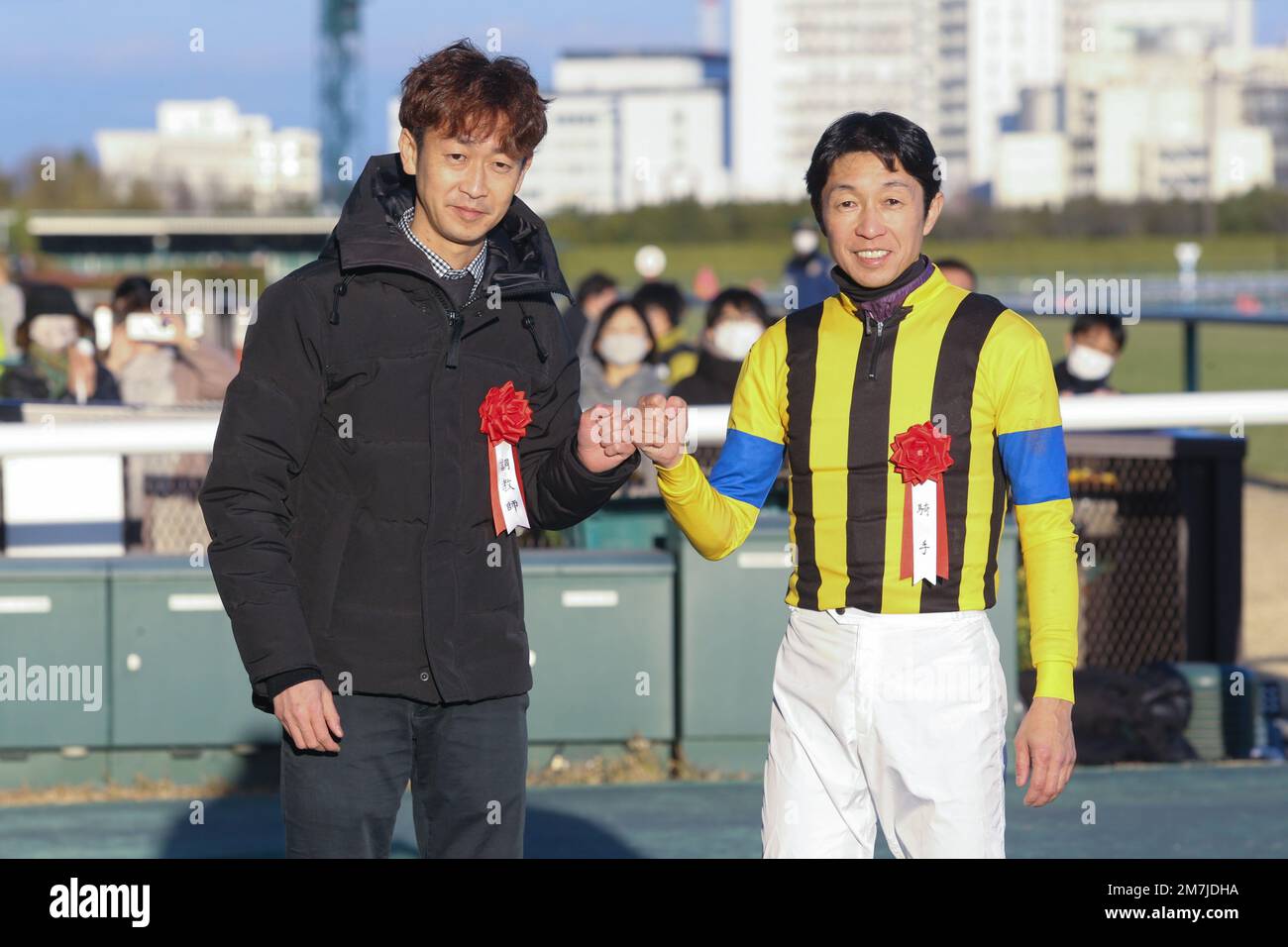Aichi, Japan. 8th Jan, 2022. Jockey Yutaka Take (R) and trainer Koshiro ...